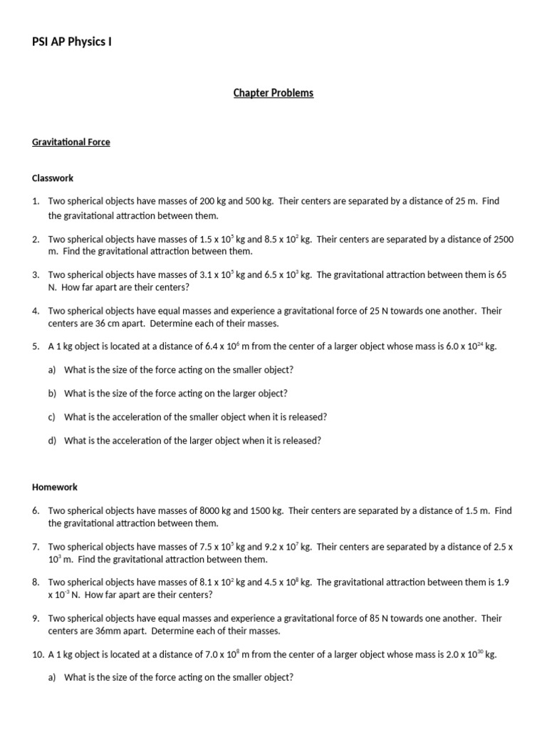 ap-phys1_gravitation-skill-building-problems_2023-10-27 | PDF | Orbit | Force