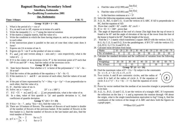 Pre Qualifying Exam 2081 - OMATH | PDF | Mathematical Concepts ...