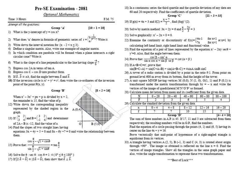 2081 Optional Mathematics Exam Paper | PDF | Linear Algebra ...
