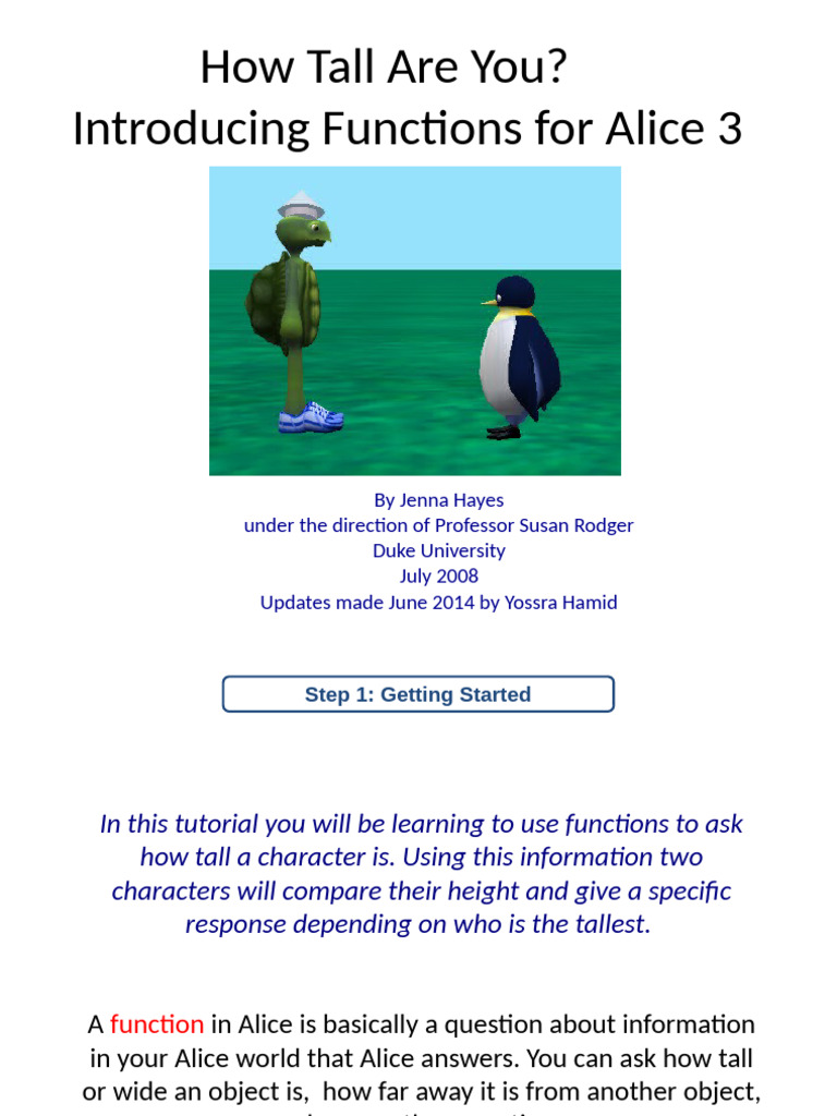 APS DukeHowTallAreYouFunctionsTutorial | PDF
