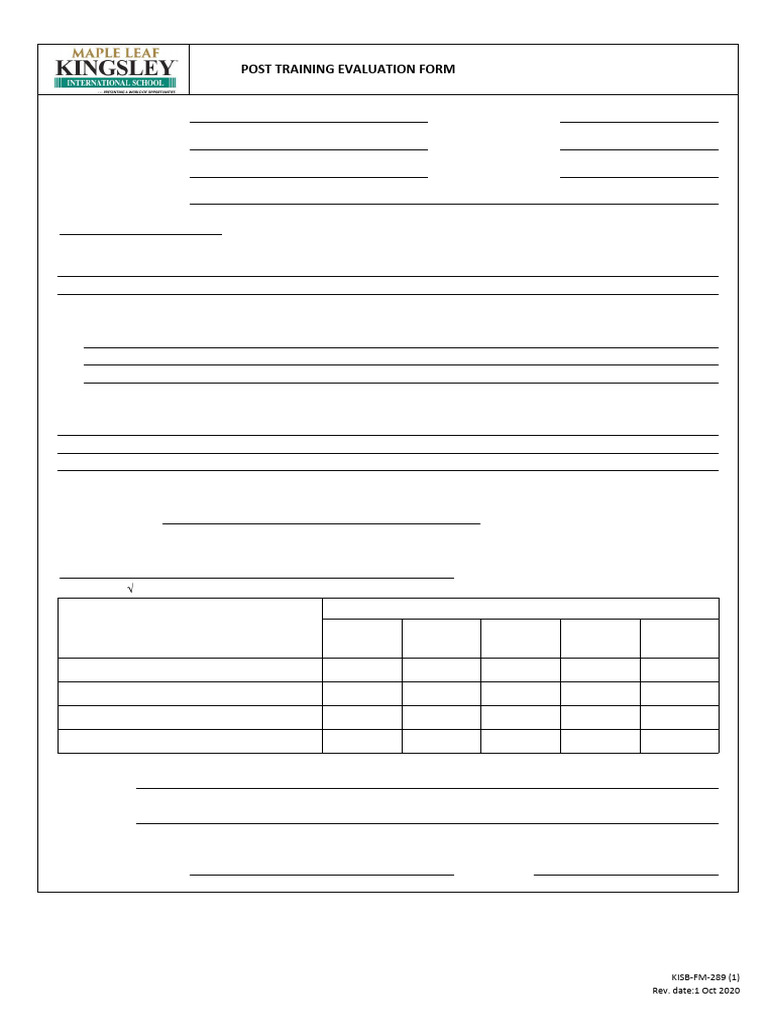 289 - KISB-FM-289 - R.01 - Post Training Evaluation Form | PDF