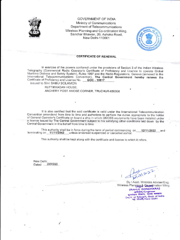 Certificate of Renewal for Radio Operators | PDF