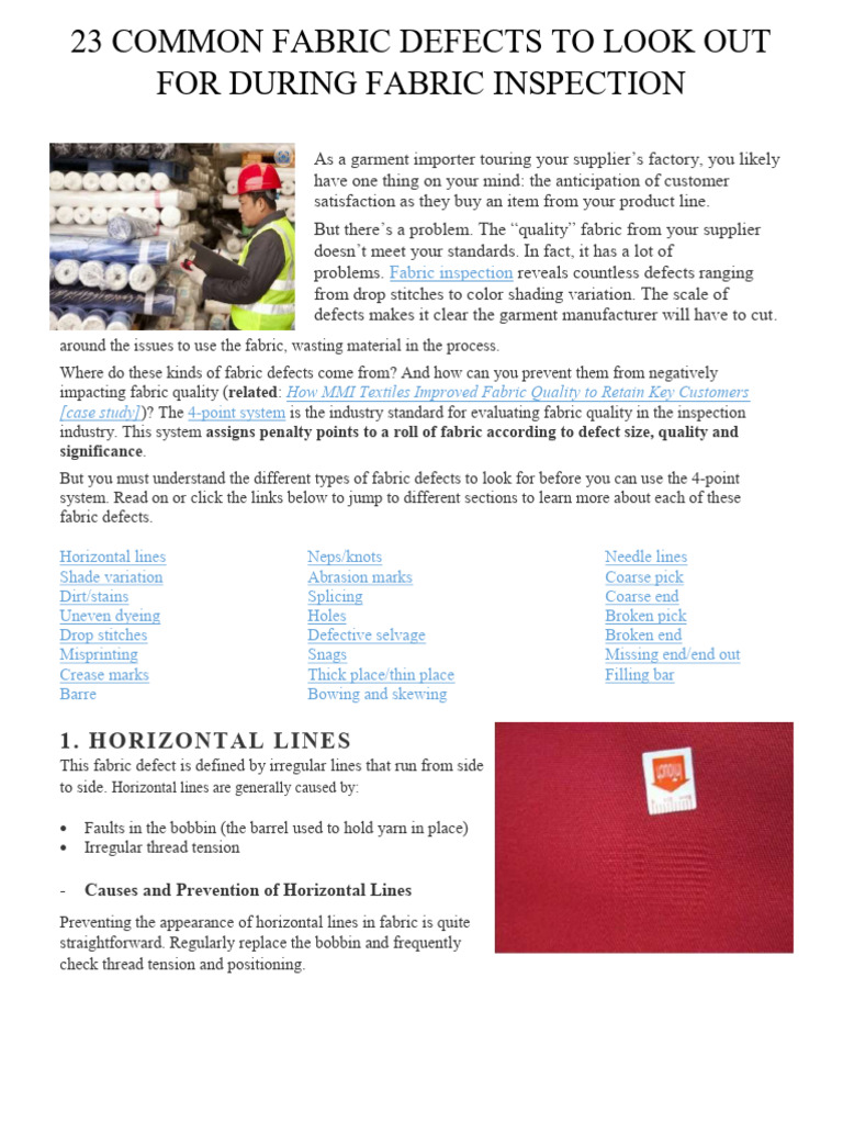 Common Fabric Defects Explained | PDF | Weaving | Textiles