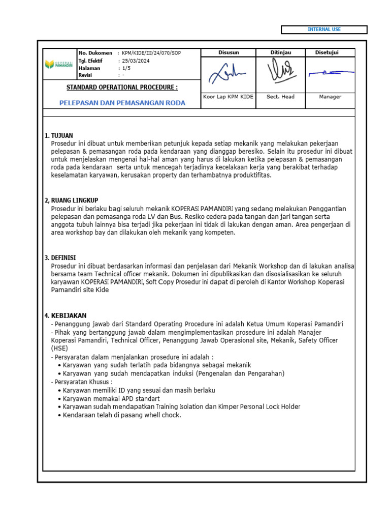 SOP - Pergantian Ban Baru | PDF