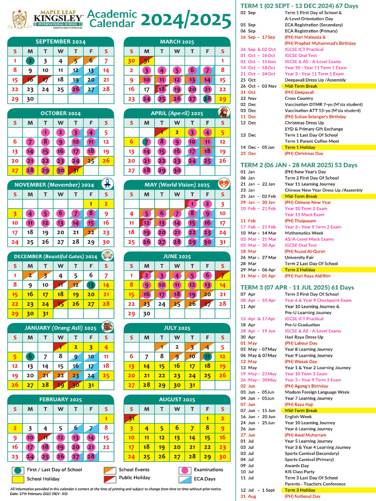 Academic Calendar 2024-2025 Rev.03 (28 February 2025) | PDF