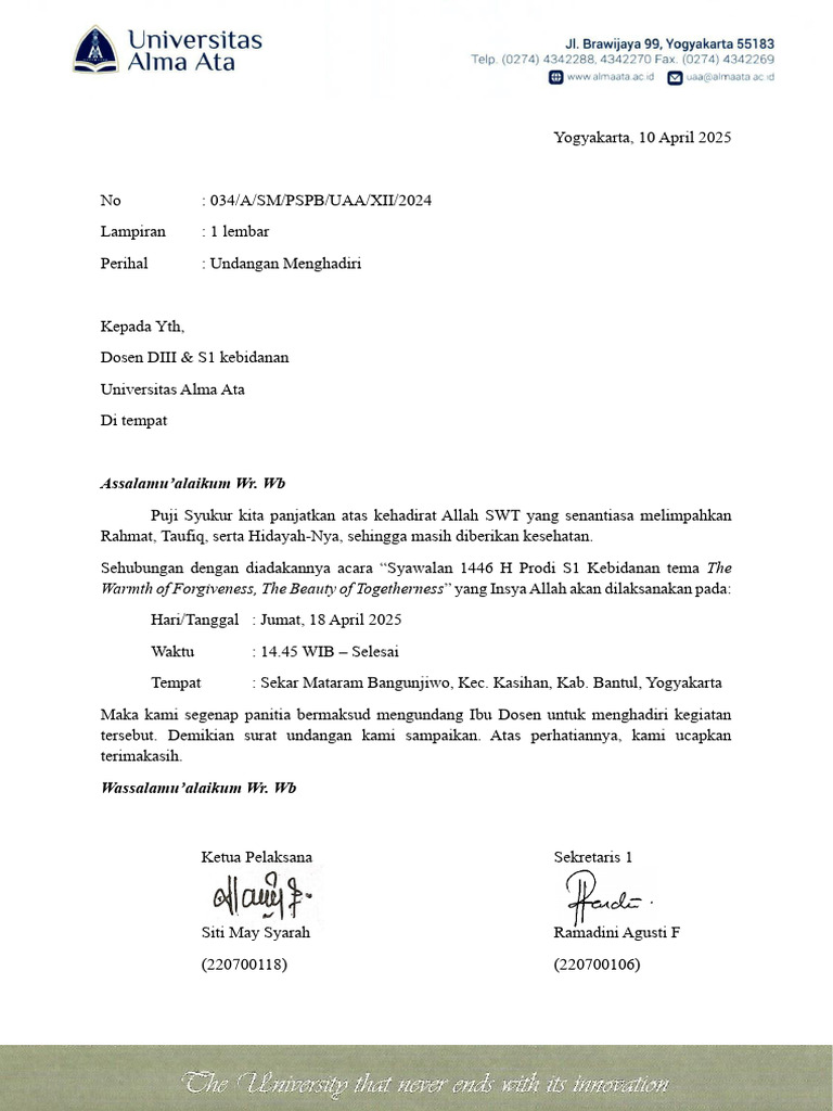 UNDANGAN SYAWALAN PRODII S1 KEBIDANAN 2025 (Untuk Dosen) | PDF