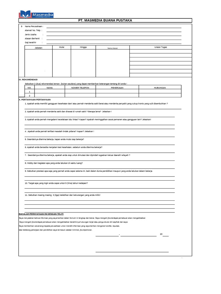 Form Data Pelamar (Revisi) | PDF