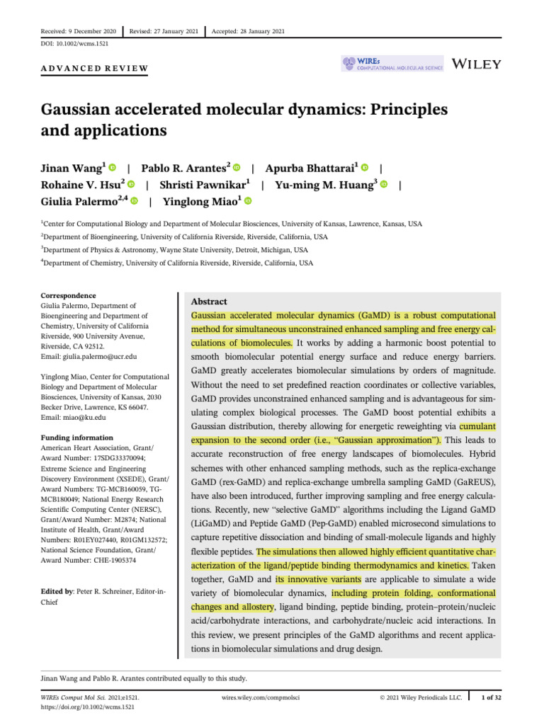 Gaussian Accelerated Molecular Dynamics Principles | PDF | Molecular Dynamics | Proteins