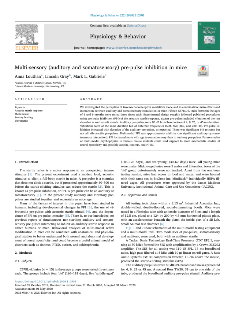 Multi-Sensory (Auditory and Somatosensory) Pre-Pulse Inhibition in Mice ...