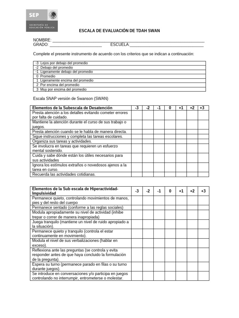 Vdocuments - MX - Escala de Evaluacion de Tdah Swan | PDF
