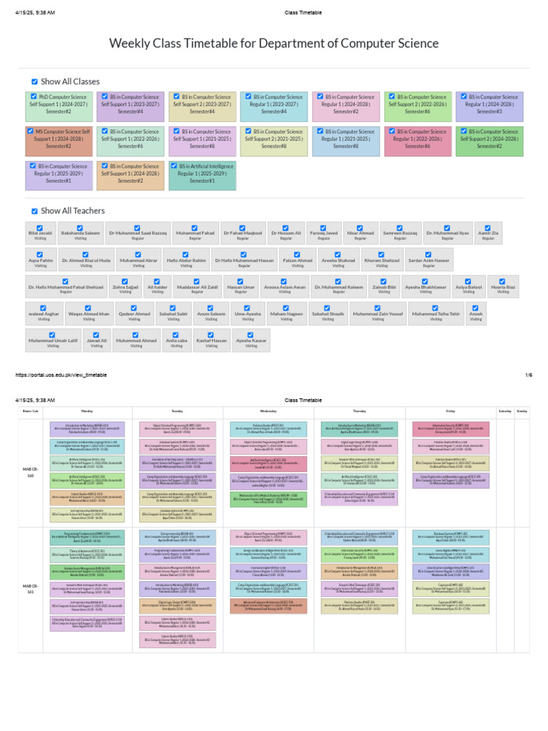 Class Timetable CS-15 April | PDF | Computer Science | Computing