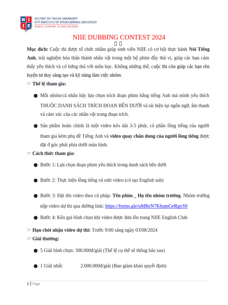 NIIE Dubbing Contest 2024 | PDF