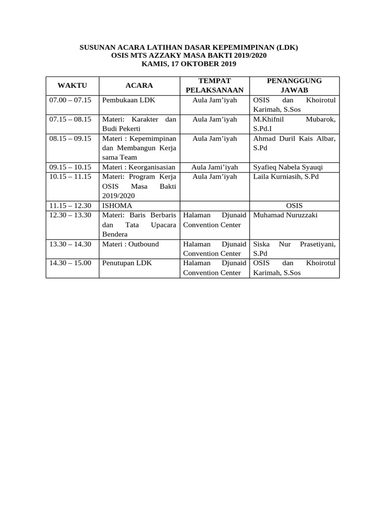 susunan acara LDK | PDF