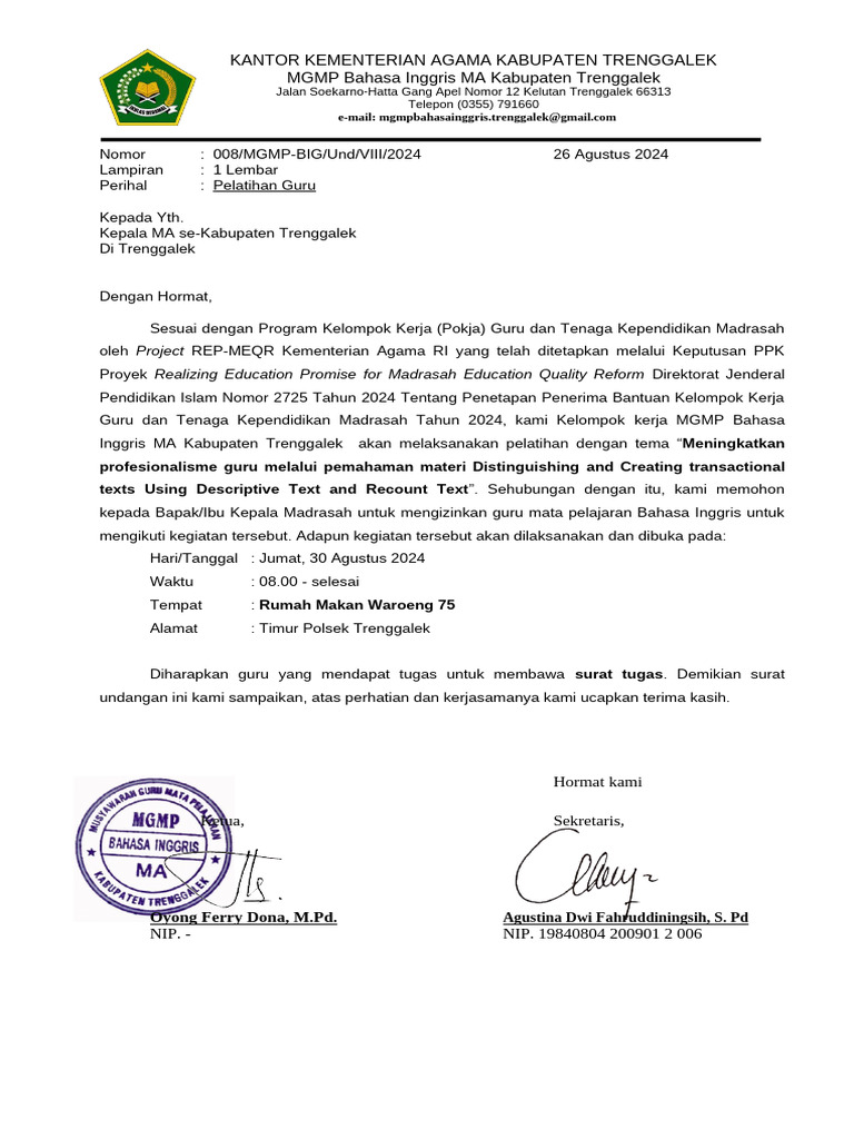 Undangan Pelatihan MGMP | PDF