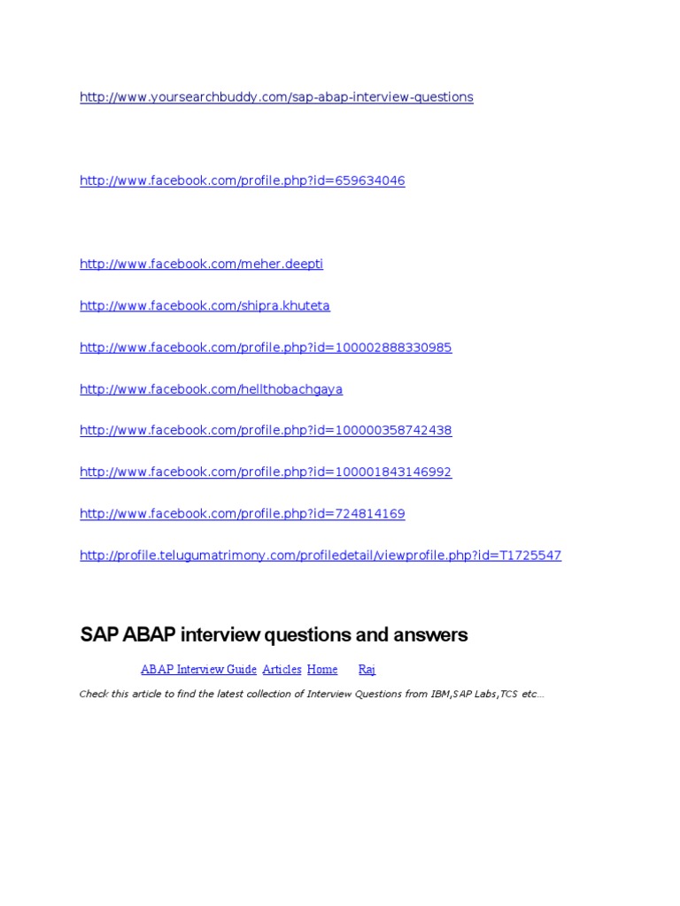 Sap Interview Question | PDF | Database Index | Databases