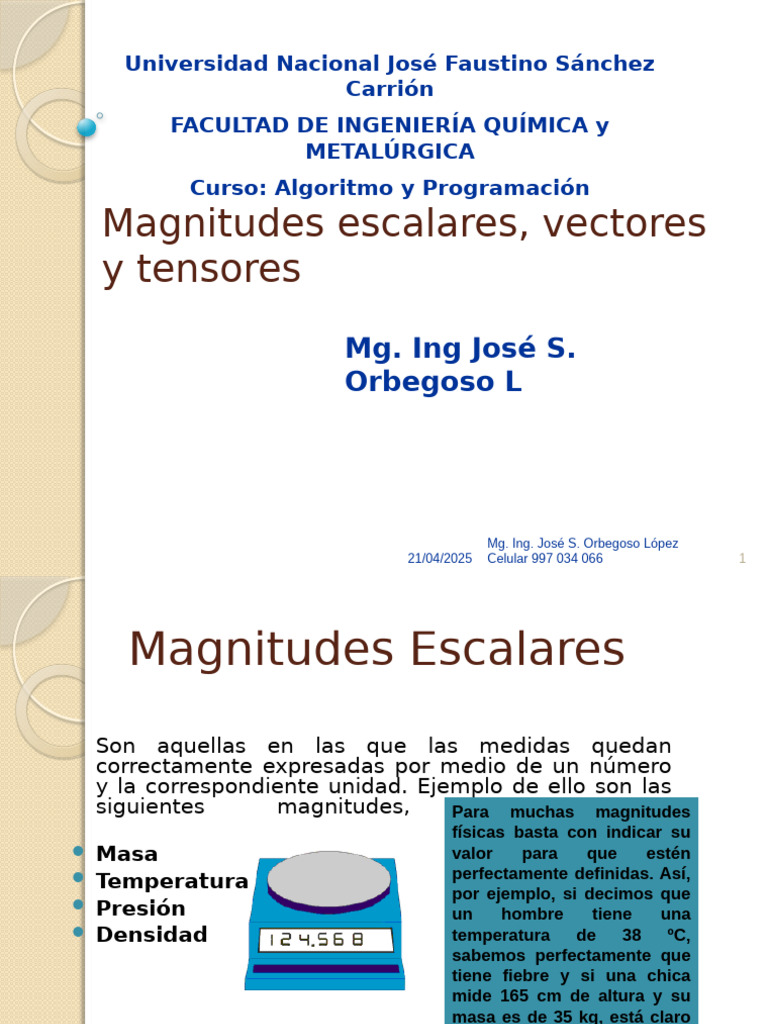 Clase Nro 2(1) - Magnitudes escalares,vectores y tensores | PDF | Vector Euclidiano | Sistema de ...