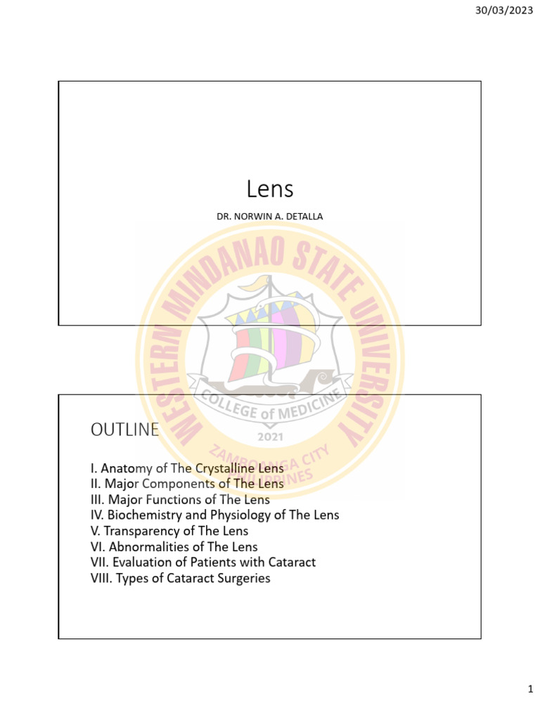 Anatomy and Functions of the Eye Lens | PDF | Cataract | Eye