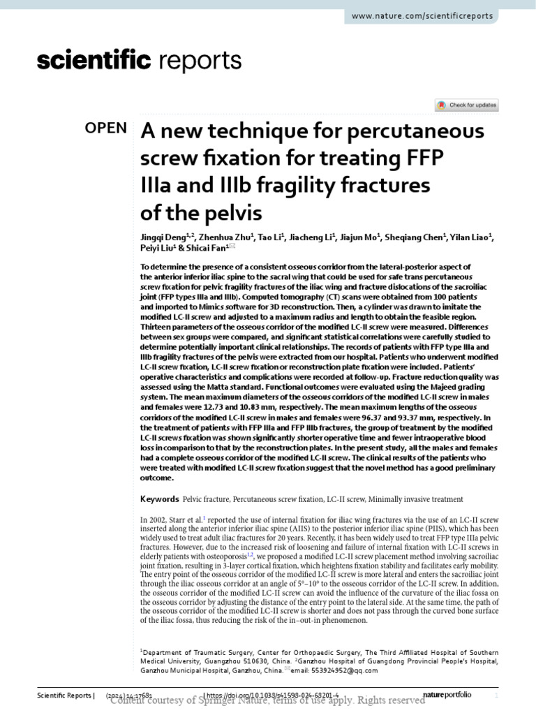 A New Technique For Percutaneous Screw Fixation Fo | PDF | Pelvis | Ct Scan
