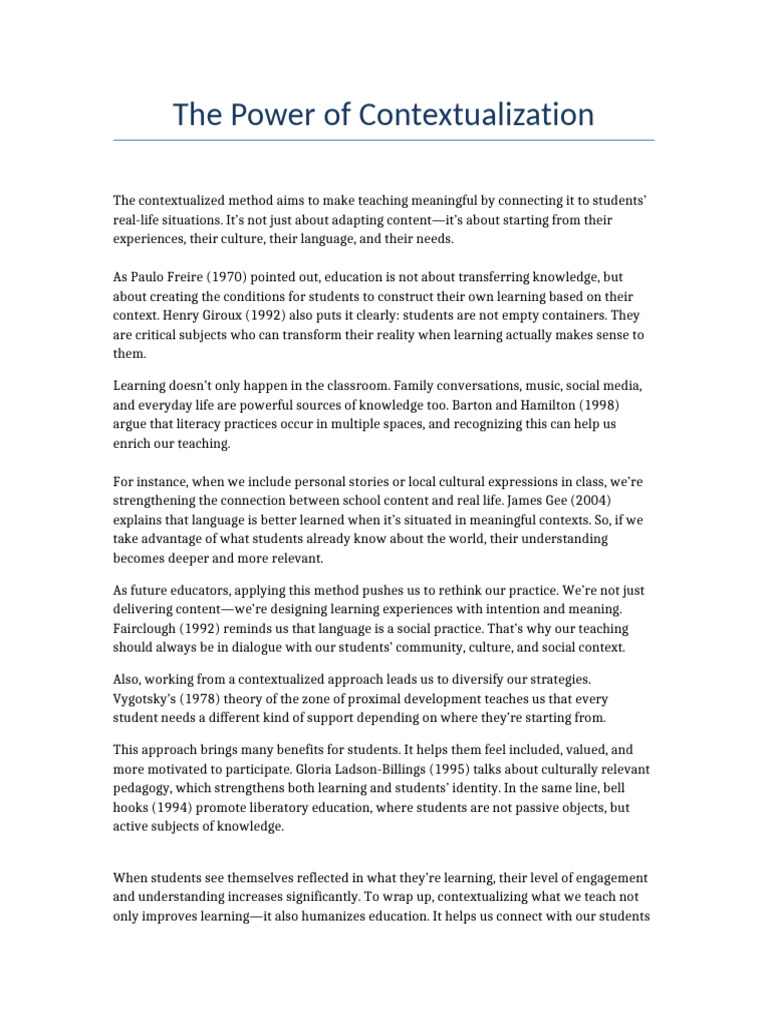 Teaching With Purpose Contextualized Method Christopher | PDF ...