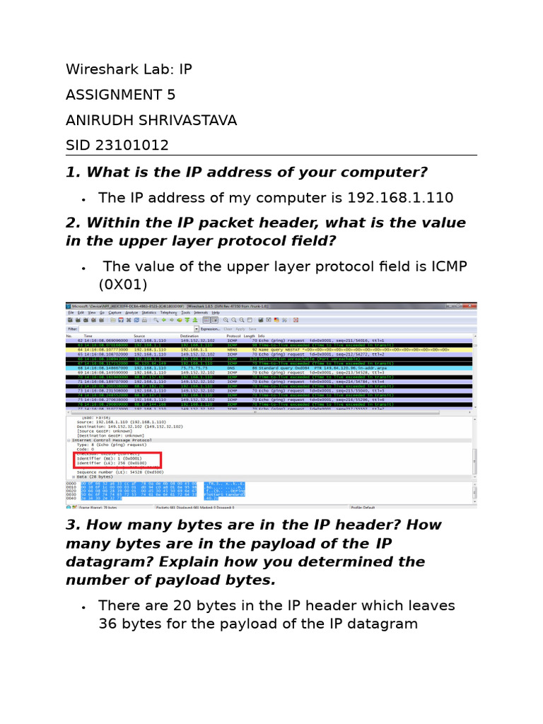 Wireshark Lab 5 Ip Assignment 23101012 | PDF | Internet Protocols | Network Layer Protocols