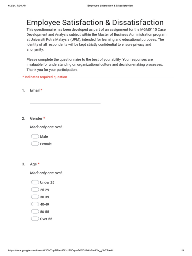 Questionnaire - Google Forms | PDF | Job Satisfaction | Employment