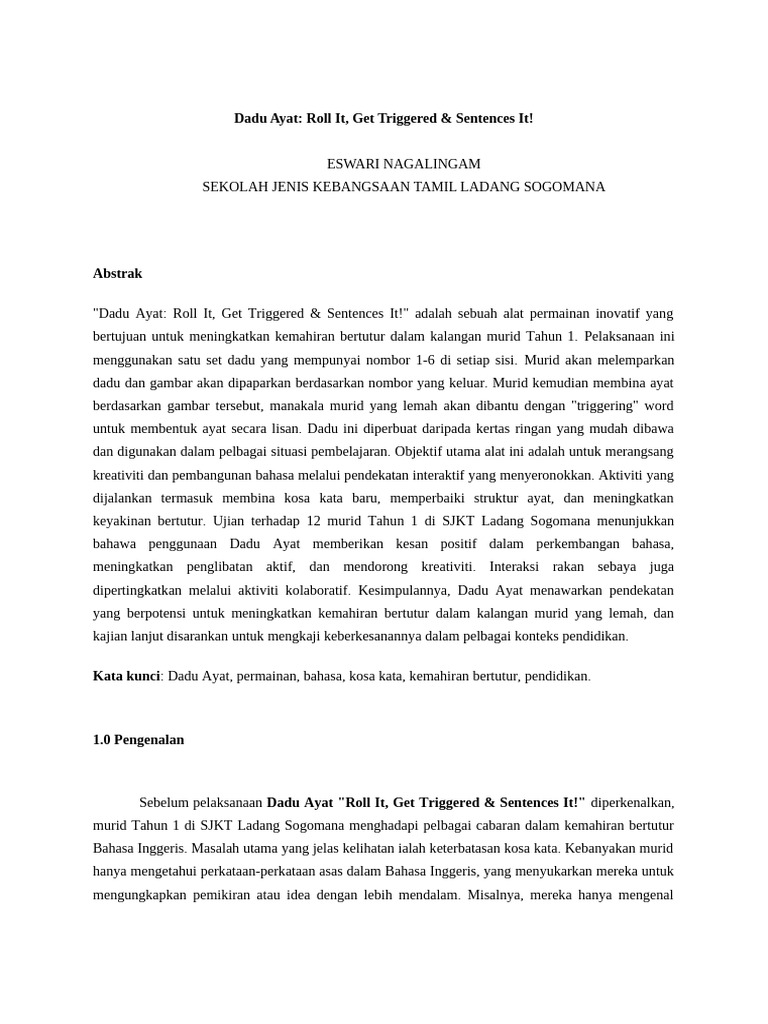 Dadu Ayat: Tingkatkan Kemahiran Bertutur | PDF