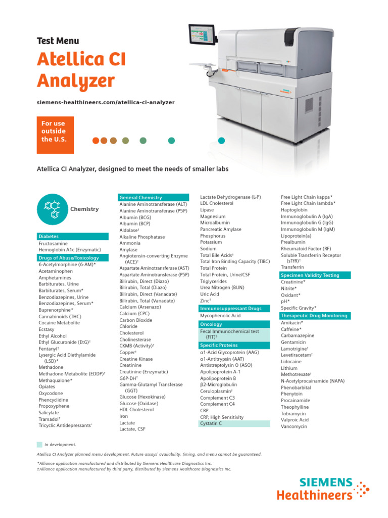 Siemens Healthineers Atellica Ci Analyzer Assay Menu | PDF | Alanine ...