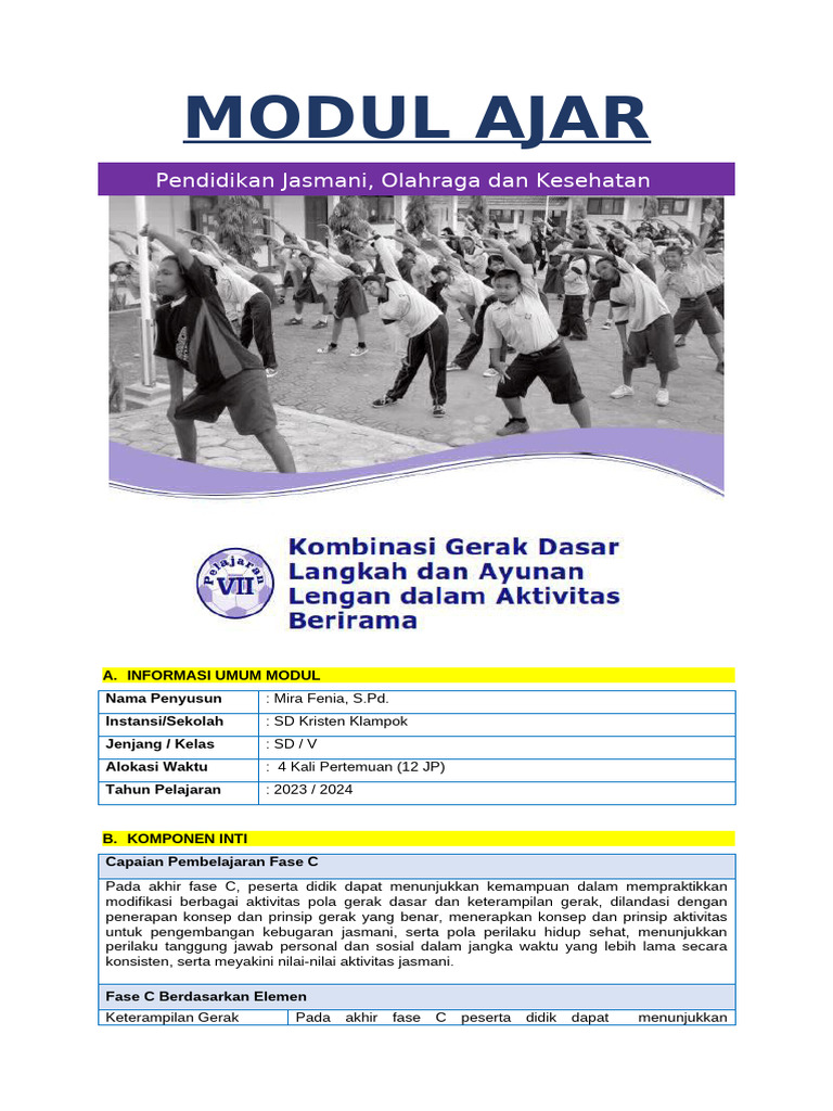 Pelajaran VII Kombinasi Gerak Dasar Langkah dan Ayunan Lengan dalam Aktivitas Berirama | PDF
