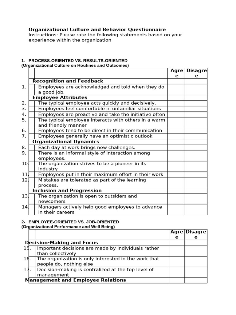 20220407 Organizational Culture and Behavior Questionnaire | PDF ...