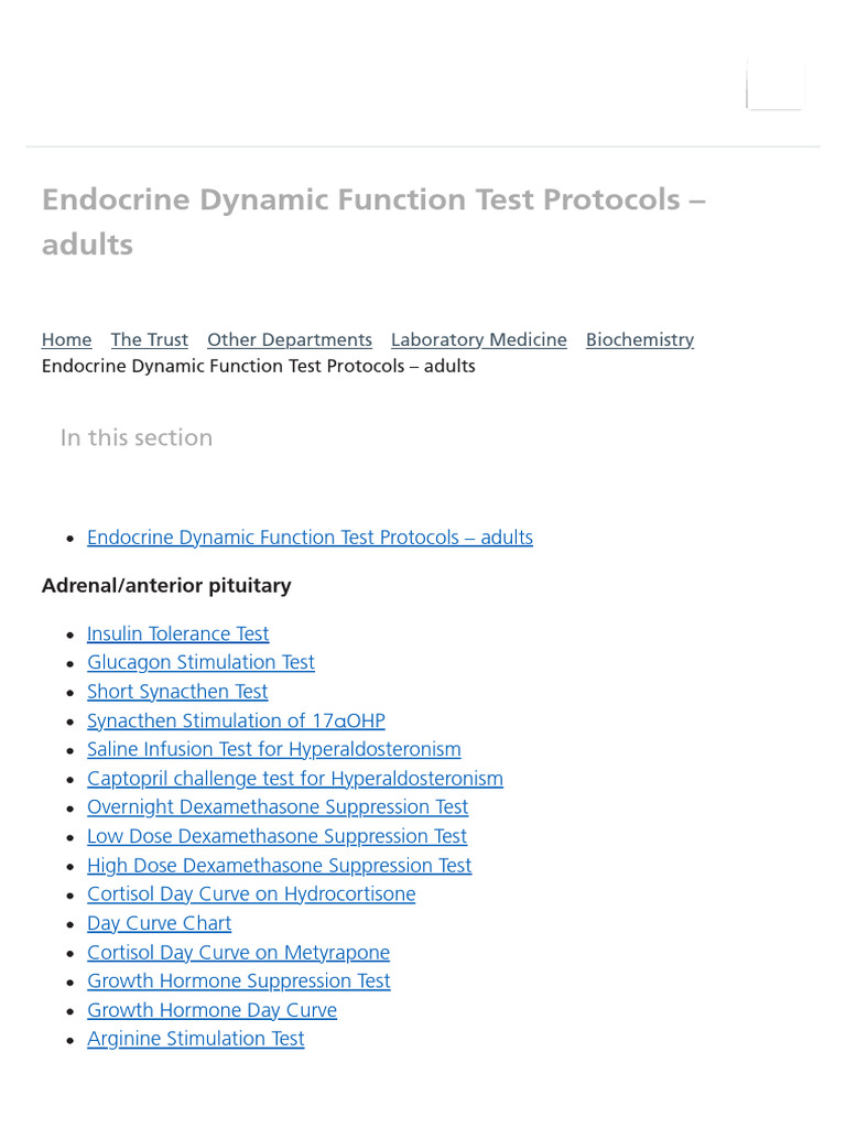 Endocrine Dynamic Function Test Protocols - Adults - Manchester ...