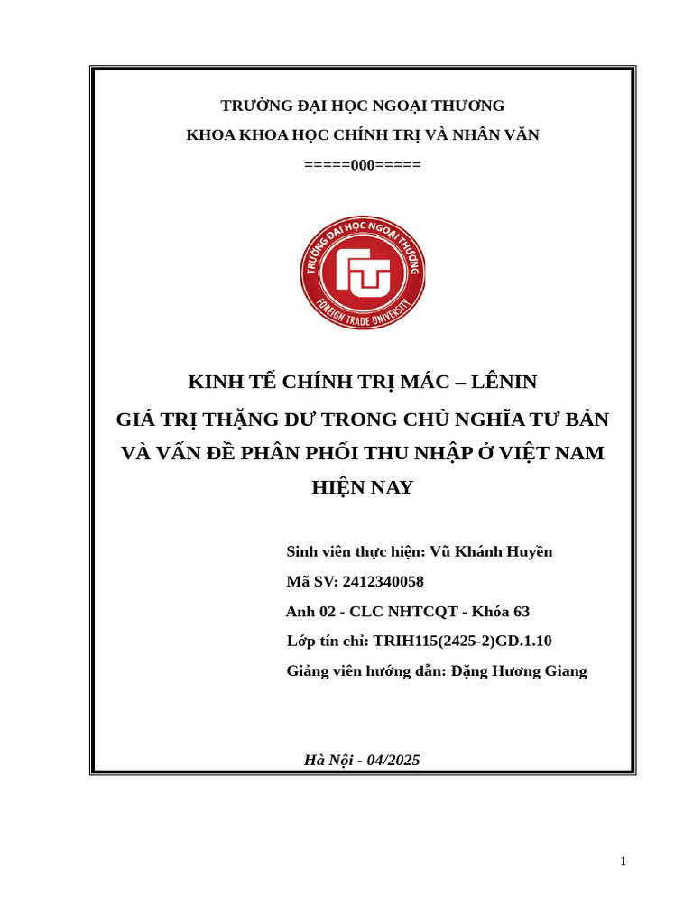 Tiểu luận KTCT | PDF