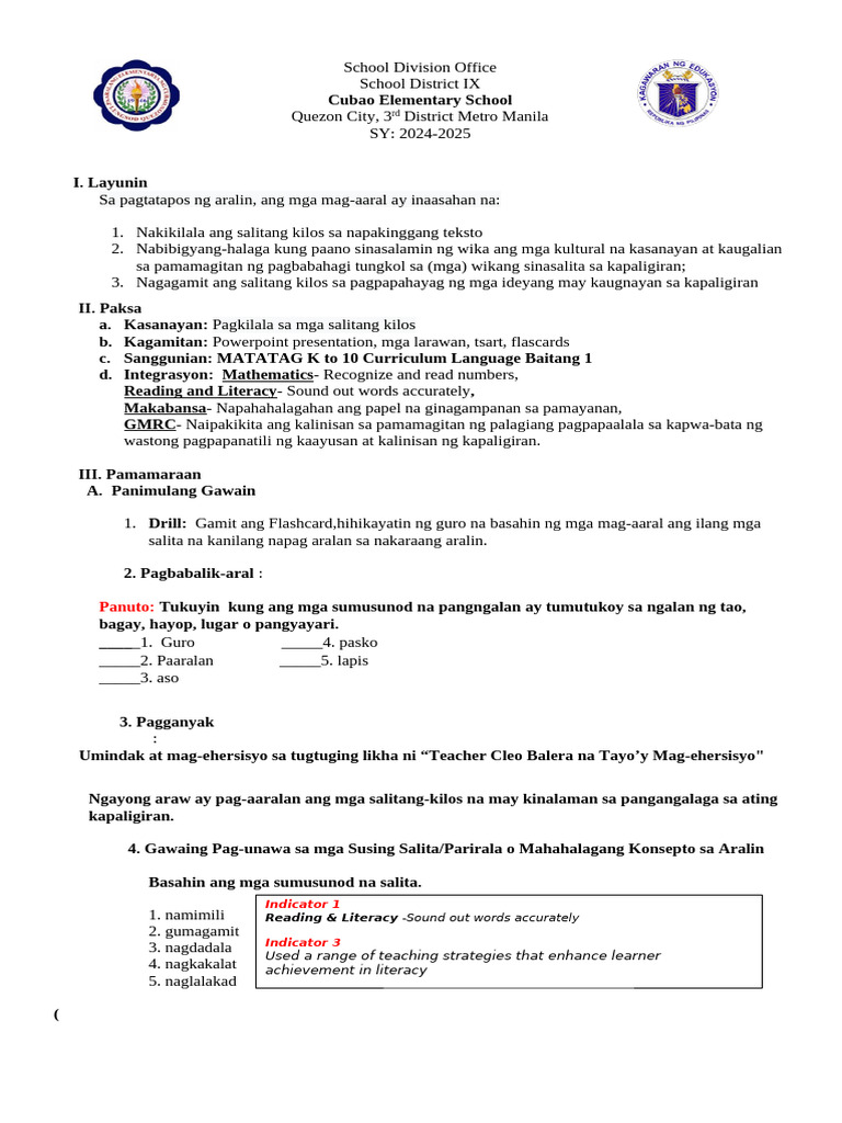 Paguio Sample-Lp-2024-2025 | PDF