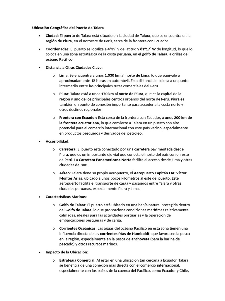 Ubicación Geográfica Del Puerto de Talara | PDF | Perú | Lima