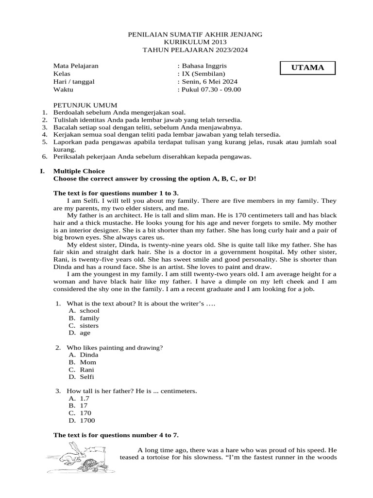 Soal Utama Bahasa Inggris Psaj Kelas Ix TP 2023 2024 | PDF | Turmeric