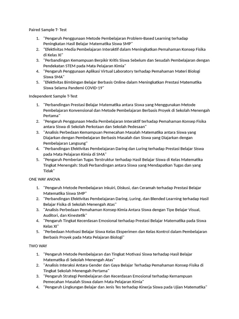 40 Judul Penelitian Tugas Matkul Statistik | PDF