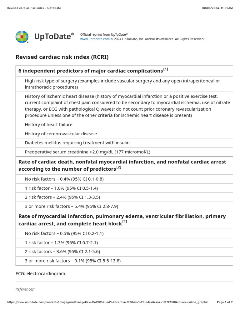 Revised Cardiac Risk Index - UpToDate | PDF | Myocardial Infarction ...