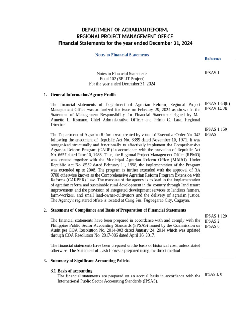 Notes To FS Fund 102 - SPLIT December 31, 2024 Regional Office | PDF ...
