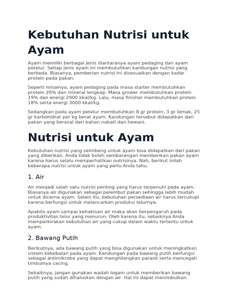 Nutrisi Optimal untuk Ayam Pedaging dan Petelur | PDF