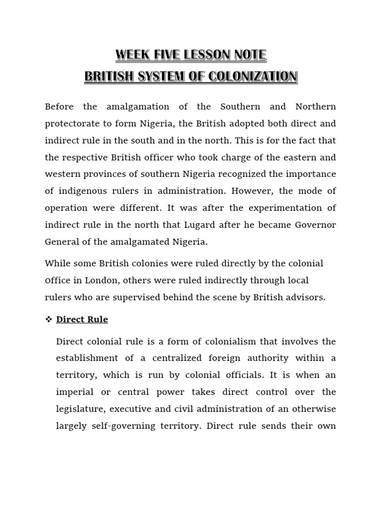 Jss3 History Direct and Indirect Rule | PDF