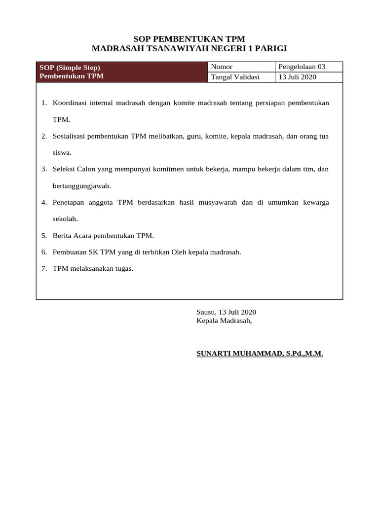 Sop Pembentukan TPM | PDF