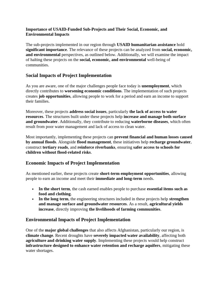 Importance of USAID Projects | PDF | Agriculture | Environmental ...