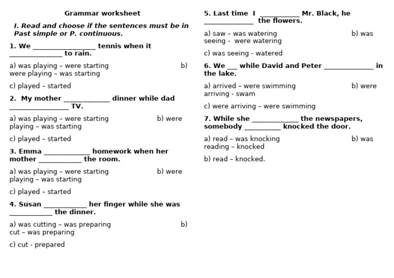 Grammar Past Vs Continuous Worksheet | PDF