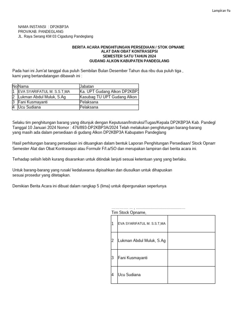 Contoh Dokumen Stock Opname | PDF