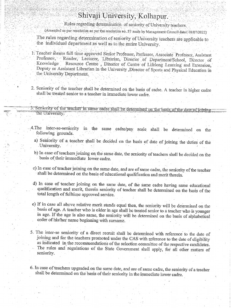University Teeachers Seniority Rules and Regulations-Ex1 | PDF