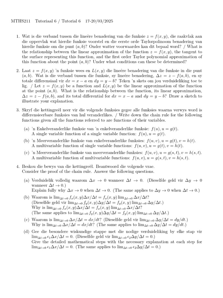 MTHS211 Tutoriaal 6 2025 | PDF | Applied Mathematics | Mathematics Of ...