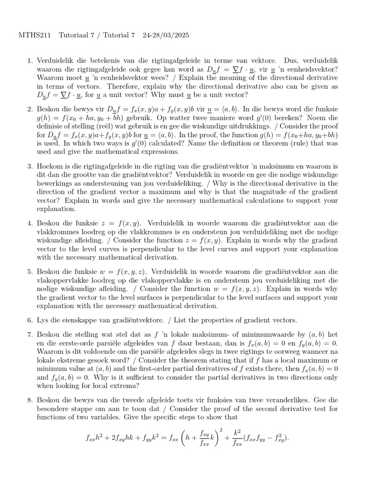 MTHS211 Tutoriaal 7 2025 | PDF
