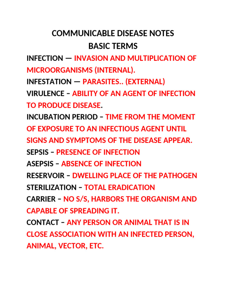 Communicable Disease Notes | PDF | Infection | Bacteria