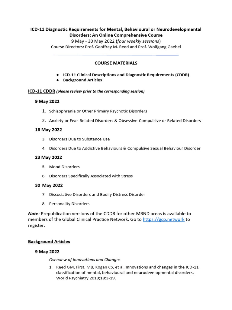 WPA-GMHA ICD-11 Training Course Syllabus May 2022 | PDF | Mental ...