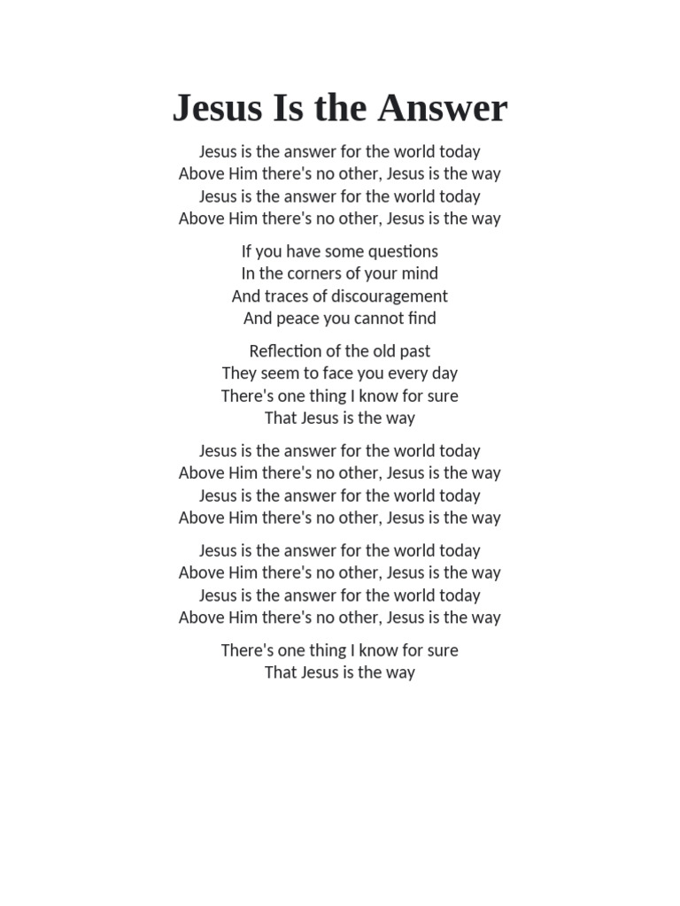 Jesus Is the Answer for Today | PDF