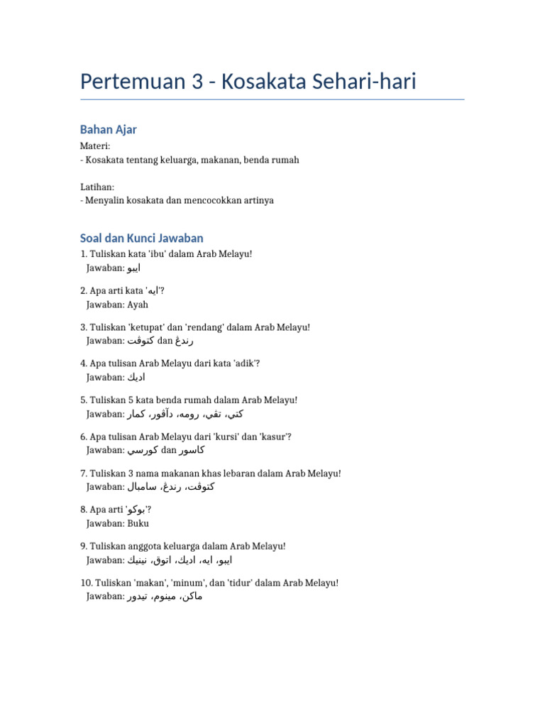 Pertemuan 3 - Kosakata Sehari-Hari | PDF